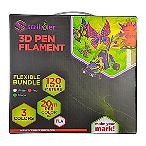 Scribbler 3D Pen PLA Based Flexible Filament Refills for 3D Drawing Pen | Premium Quality, Durable PLA Based Flex Material| 400 Linear Feet for Endless Doodles| 3 Different Color