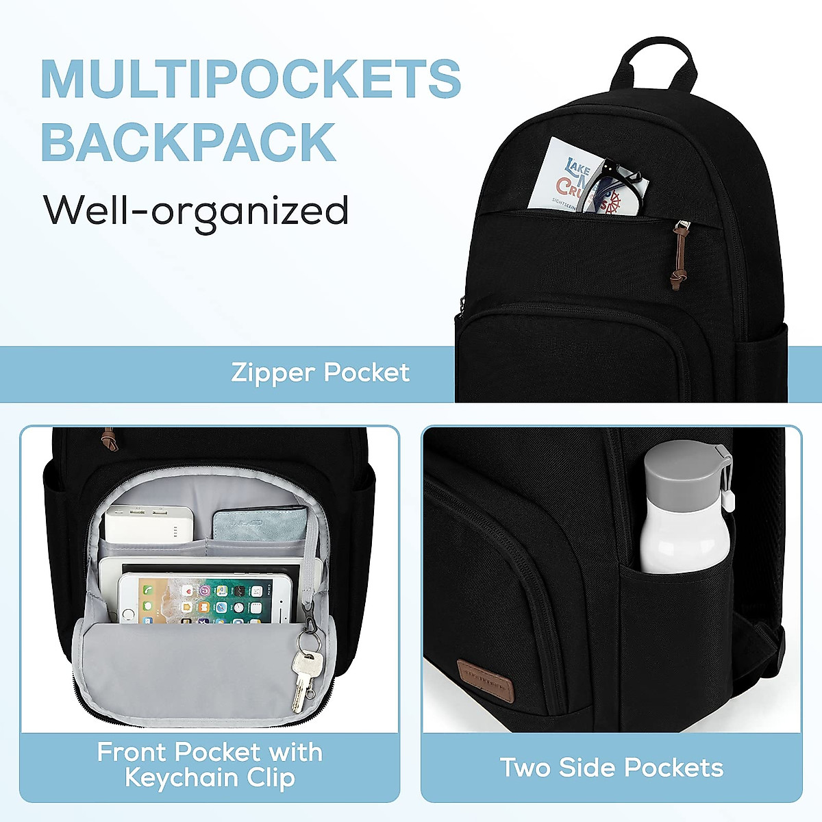 School Backpack Set, mommore Lightweight Kids Backpack with Pencil Bag Elementary Kids Bookbags School Backpack for Kids Boys Girls Casual Daypack with Luggage Strap, Black