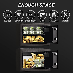 Tenamic Fireproof Safe Box 0.8 Cuft Electronic Digital Security Box, Keypad Small Lock Box Cabinet Safes with Internal Light, Solid Alloy Steel Office Hotel Home Mini Safe with 2 Passwords, Black