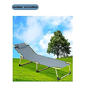 YourGrace Outdoor Folding Chaise Lounge Chair, Lightweight Camping Reclining Chair with Pillow, Cot, Adjustable Sunbathing Recliner for Patio, Beach, Deck, Tanning, L67.72 W21.65 H10.63