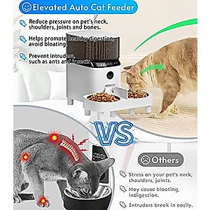 Automatic Cat Feeders with Camera,1080P HD Night Vision 2.4G WiFi 5L Pet Feeder,Height Adjustable Dog Dry Food Dispenser,Two Way Splitter & Three Stainless Bowls,10s Meal Call & Interaction (White)