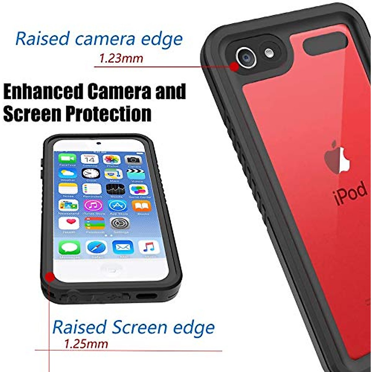 BESINPO Waterproof Case for iPod Touch 7 / iPod Touch 6 / iPod Touch 5, 360 Full-Body Built-in Screen Protector Dustproof Shockproof Snowproof Case for iPod Touch 5th/6th/7th Generation for Snorkeling
