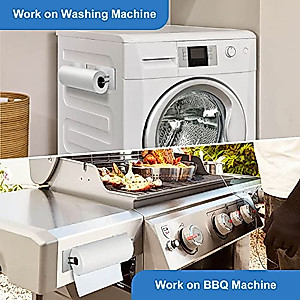 ESINAM Magnetic Paper Towel Holder Upgraded Version, Strong Magnets RV Paper Towel Holder Wall Mount for Refrigerator & Grill, Pegboard Hanging Paper Towel Holder - Premium Silver Stainless Steel