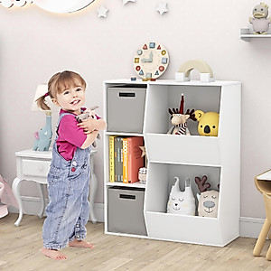 IFANNY Toy Storage Organizer with Bins, 5 Cube Kids Bookshelf with Storage, Wood Toy Storage Shelf, Kids’ Bookcases, Cabinets & Shelves, Book Shelf for Kids Rooms, Playroom, Nursery