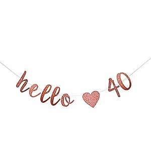 Glitter Hello 40 Birthday Banner - Great for 40th Birthday Wedding Party Decorations - Funny Forty Birthday Sign Party Decor