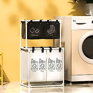 DoubleWinT Laundry Hamper, Laundry Basket with 4 Removable Laundry Sorter Bags for Storage Dirty Clothes, Toy, Laundry Room, Bedroom, Bathroom