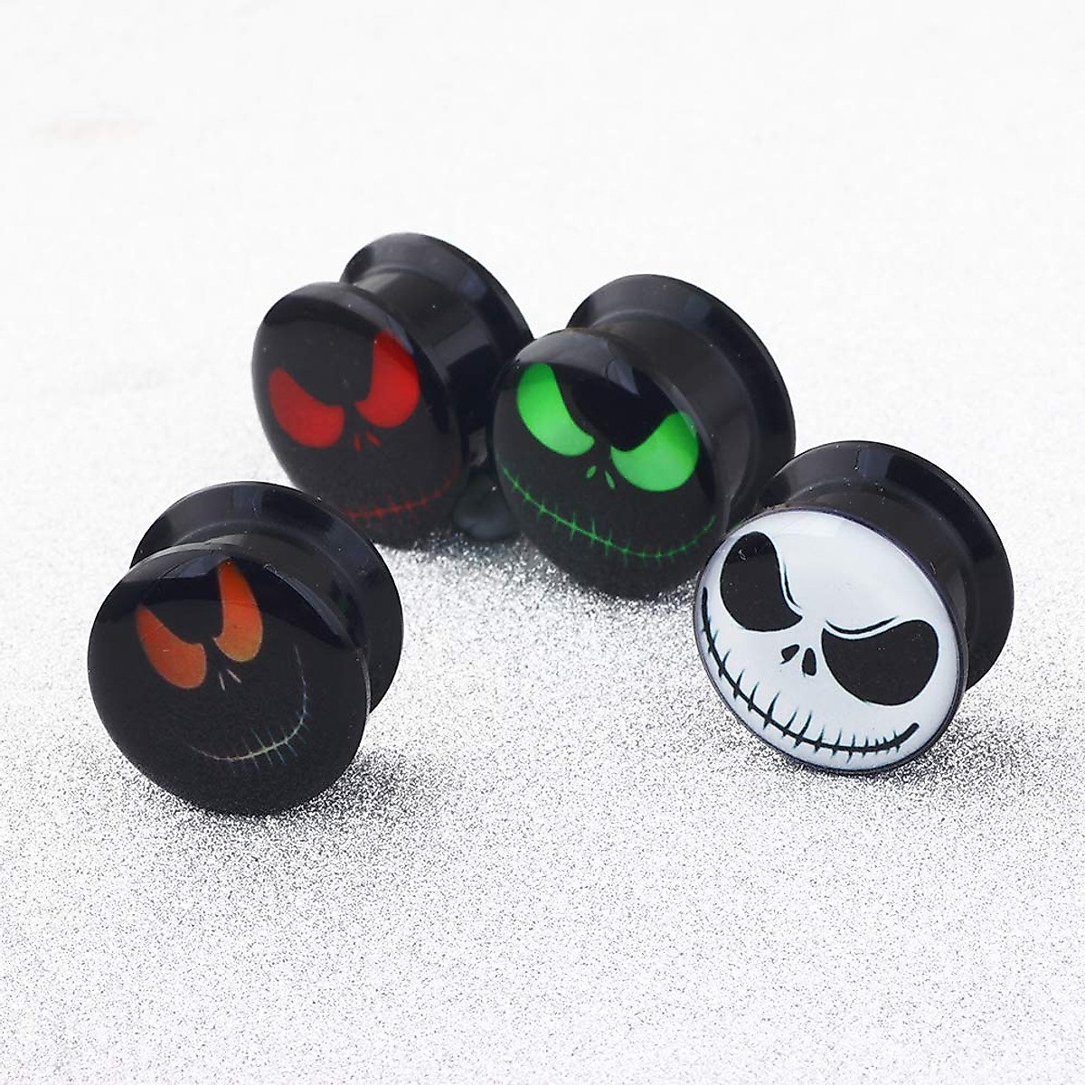 4 Pairs Skull Acrylic Ear Gauges Earring Plugs Logo Internally Threaded Screw fit Flesh Tunnels (10mm=00g)