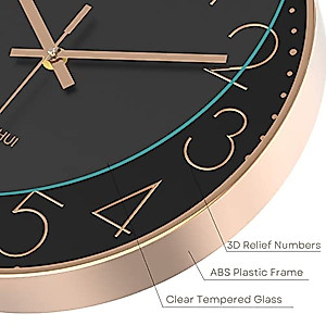 SUOHUI 12 Inch Silent Wall Clock Non-Ticking Modern Style Wall Clocks Battery Operated for Home/Bedroom/Office/Classroom/School/Living Room Decor(Golden Frame Black Dial)