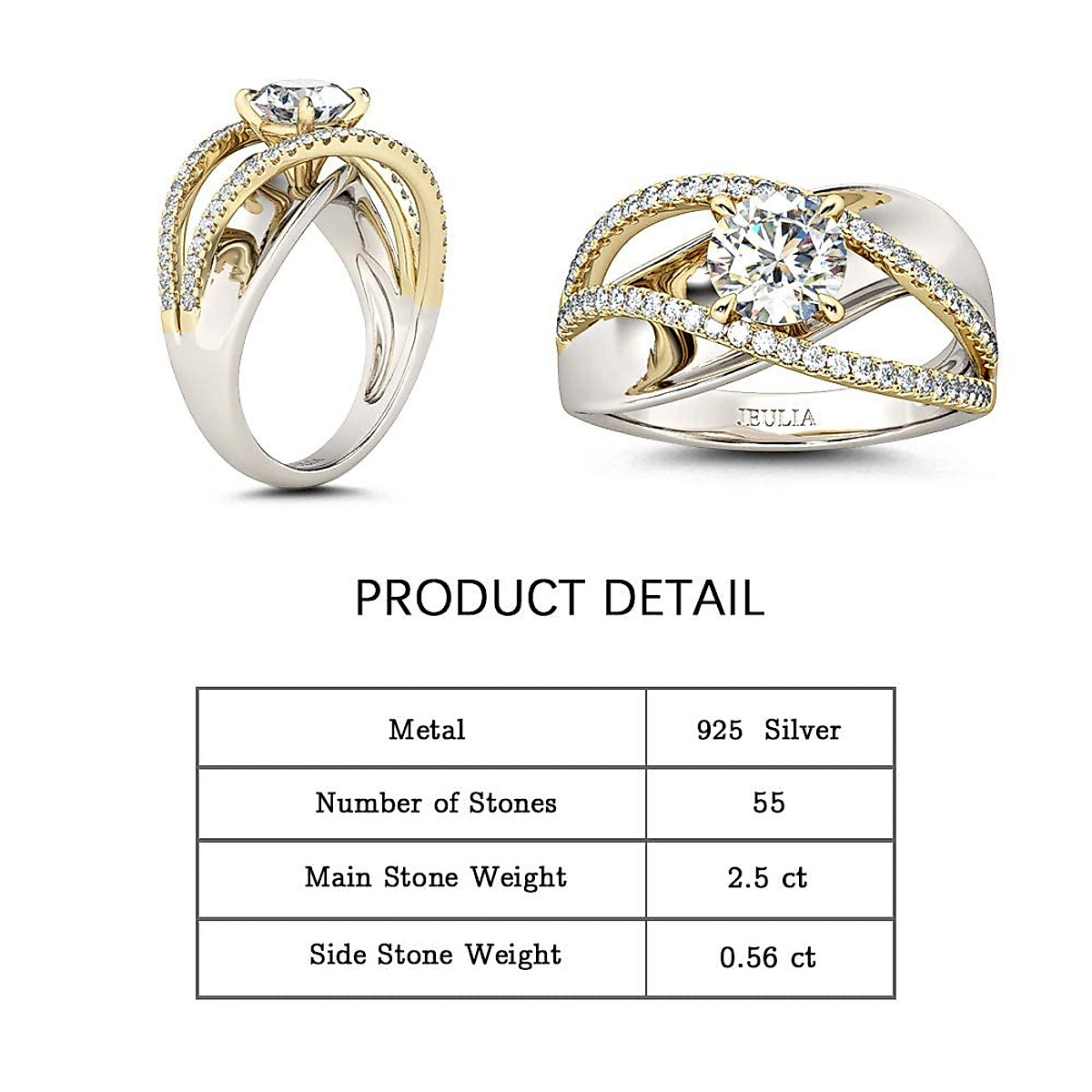 Jeulia Engagement Rings for Women Sterling Silver Two Tone Gold Bridal Sets Crossover Round Engagement Ring Sets Cubic Zirconia Anniverdary Promise with Jewelry Gift Box (6)