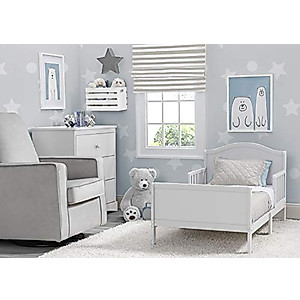 Delta Children Bennett Toddler Bed, Bianca White + Delta Children Twinkle Galaxy Dual Sided Recycled Fiber Core Toddler Mattress (Bundle)