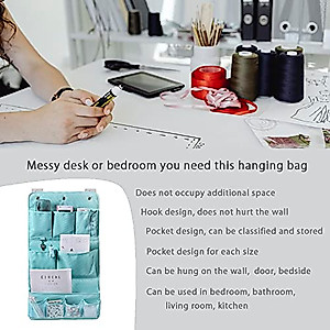 HSLFUAI Hanging Storage Bag for Bathroom, Behind Door, Bedroom, Washing Table Storage, Multifunctional Storage Bag with 3 Sticky Wall Hooks (3Layer, Blue)