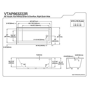 Kingston Brass VTAP663222R Aqua Eden Alcove Tub, 66" (L) x 32" (W) x 20-1/2" (D), White