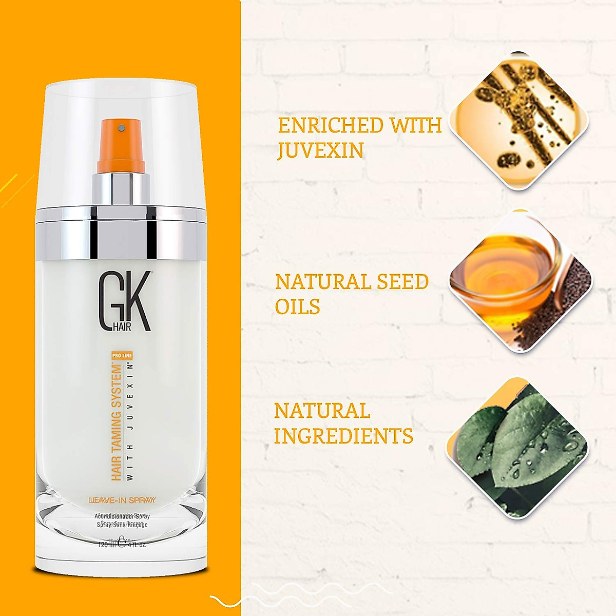 GK HAIR Global Keratin Leave-In Conditioner Detangler Spray 120 ml - For Dry, Damaged and Frizzy Hair Protection With Organic Natural Oil Strength & Shine | Hydrating Smoothing Styler