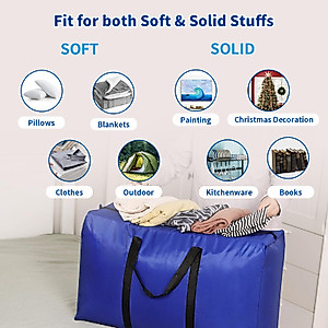 QINGXIANGZI Extra Large Moving Bags: 4 Pack Storage Totes - with Sturdy Zippers and Wrap-Around Handles for Moving Supplies and Space Saving - Blue