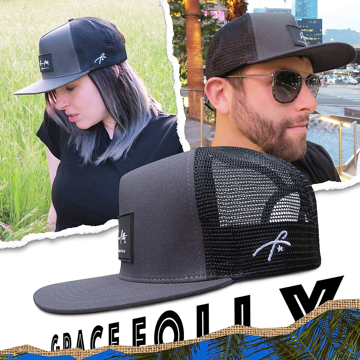 Grace Folly Trucker Hat for Men & Women. Snapback Mesh Caps Charcoal Gray