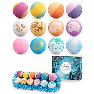 Bath Bombs 12 PCS Gift Set, Ribivaul Handmade Natural & Organic Bath Bomb with Rich Bubbles and Colors, Idea Mother's Day Gift for Men/Women/Kids/Friends
