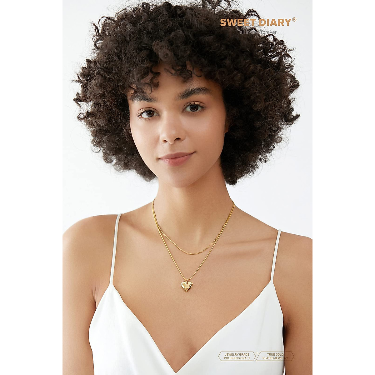 SWEET DIARY Gold Heart Necklaces for Women, 18K Gold Plated Layered Necklace, Handmade Diamond Heart Pendant Necklace Chain Gold Necklaces Gift for Women Necklace Jewelry