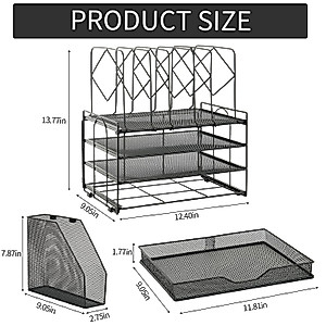 Spacrea Modern Minimalist Black 4-Tier Letter Trays Paper Organizer with File Holder and Drawer, Desk Accessories