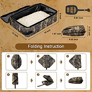 Folding Portable Cat Litter Box with Lid, 16' * 12' * 6' inch, Collapsible Cat Travel Litter Box with Zipper, No Leakage, Lightweight, Easy to Use