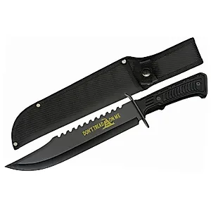 SZCO Supplies 15” Rattle Snake Rubberized Handle Sawback Bowie Blade Outdoor Survival Knife With Sheath, Black, 211559-YB