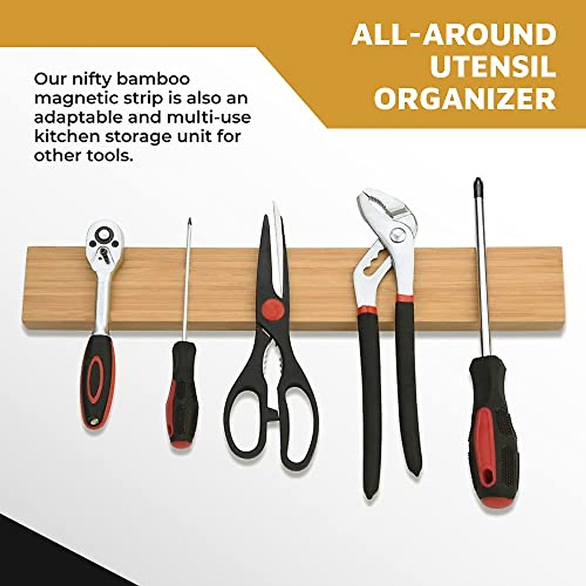 Poolrcfilters 16-Inch Magnetic Bamboo Knife Set Holder, Versatile Utensil Holder & Tool Organizer, Space-Saving Kitchen Organization Essential