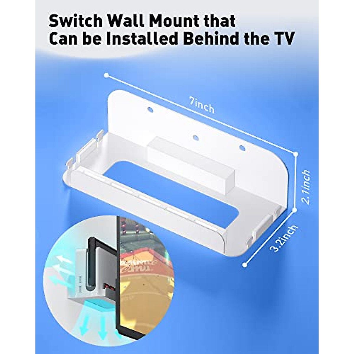 ZAONOOL Wall Mount for Nintendo Switch and Switch OLED, Metal Wall Mount Kit Shelf Stand Accessories with 5 Game Card Holders and 4 Joy Con Hanger, Safely Store Switch Console Near or Behind TV, White