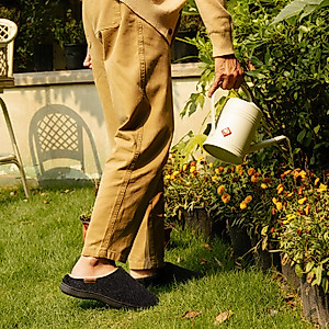 VeraCosy Men's Wool Felt Slippers Warm Fuzzy Faux Sherpa Slip-on Memory Foam Indoor House Slippers Dark Black, 11-12 US