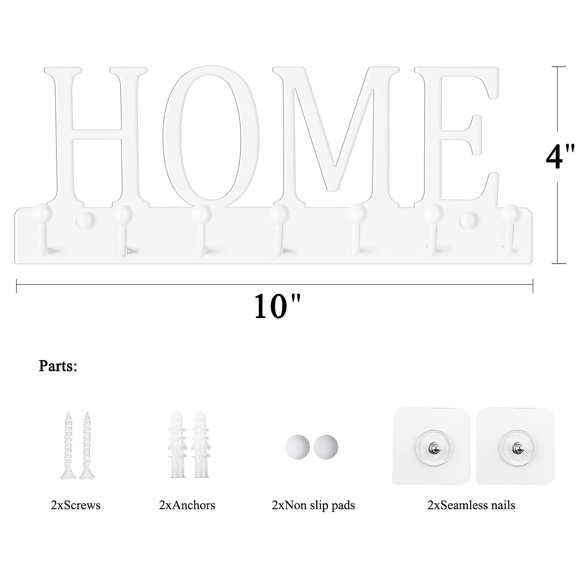 HLWDFLZ Key Holder for Wall - Wall Mounted Key Hangers with 7 Key Hooks, Wall Decorative Organizer Rack for Entryway Mudroom Front Door Kitchen Hallway Office 10 X 4 inches (White Home)