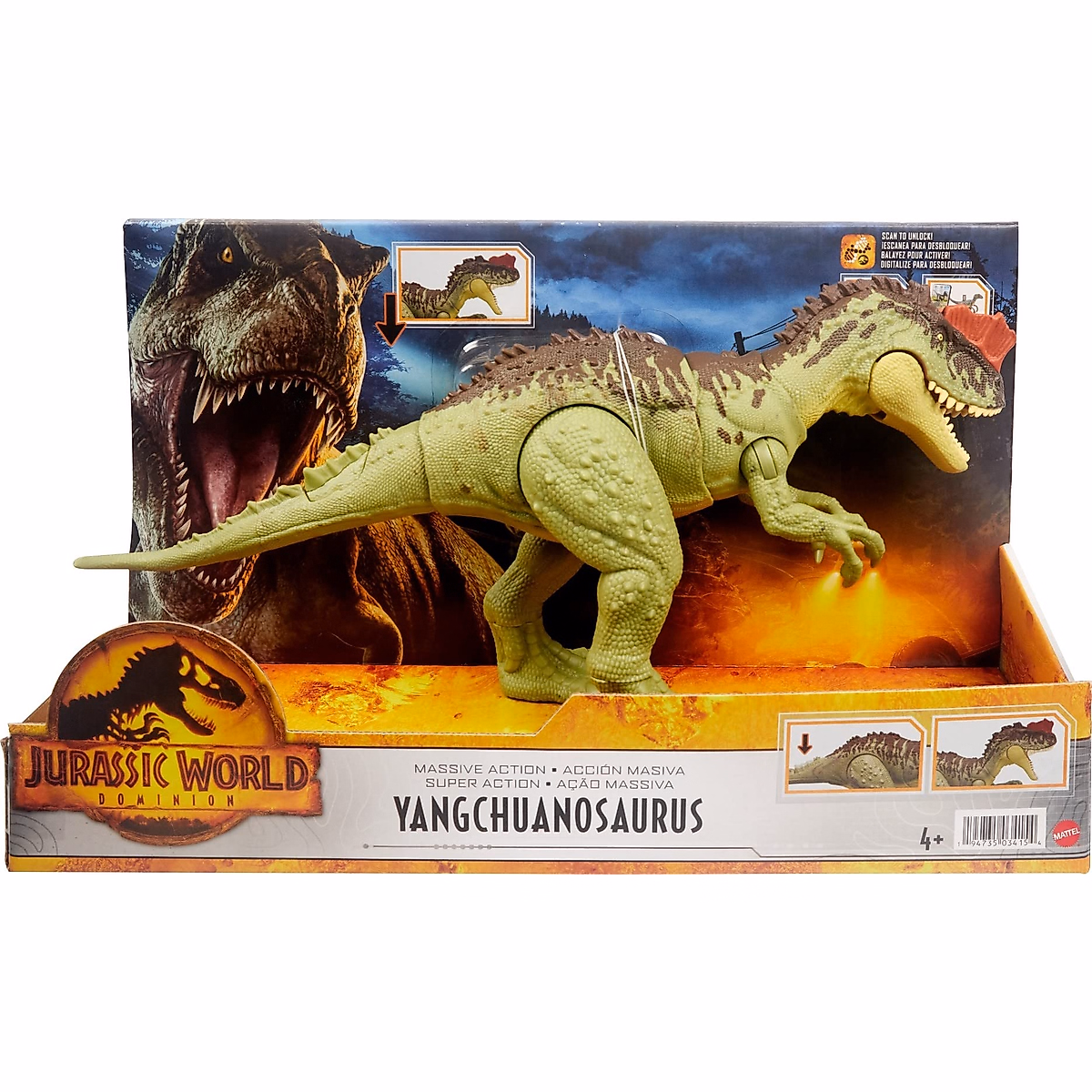 Mattel Jurassic World Dominion Massive Action Dinosaur Figure, Yangchuanosaurus Dino Toy with Attack Motion, Plus Downloadable App & AR