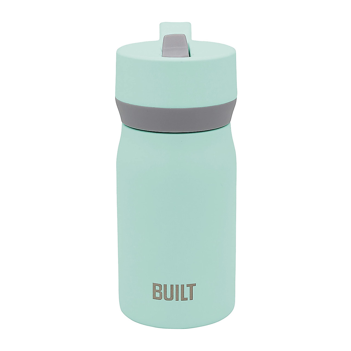 BUILT Cascade Double Wall Vacuum Insulated Stainless Steel Wide Mouth Water Bottle with Comfort Grip and Straw Lid and Carry Handle, 12 Ounces