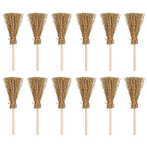 Ciieeo 12pcs Mini Broom with Red Rope Witches Mini Broom Prop Mini Witch Broom Halloween Mini Witch Broom for Costume Cosplay Party