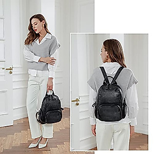 Iswee Retro Leather Women Backpack Small Purse Cute Anti-theft Casual Soft Travel Daypack College Bag School Bookbag (Black)