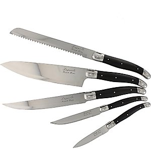 French Home, LLC 5 Piece Laguiole Kitchen Knife Set, Black