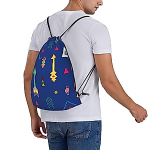 Delhiponics Bohemian Element Arrow Drawstring Backpack Waterproof Gym Sports Trave String Bag Adjustable Lightweight Drawstring Bag Sports Dance Sackpack