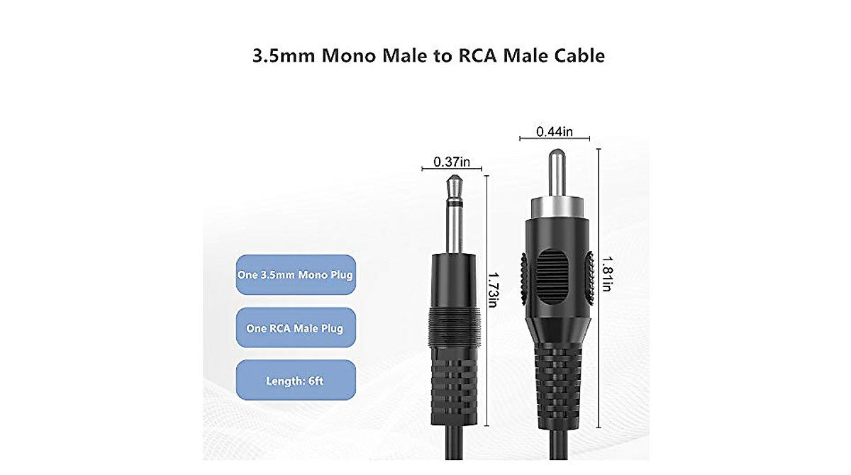 RCA to 3.5mm Mono Audio Cable Adapter 6ft for Speakers, Subwoofer