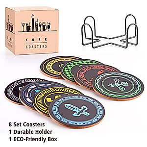 ULTRGEE Coasters, Set of 8 Cork Coaster [NDS Design] with Holder & Eco-Friendly Box, Absorbent and Reusable Drink Coasters Gift for Housewarming Home Decor Bar