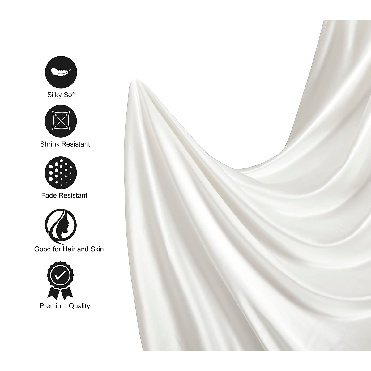 Lanest Housing Silk Satin Sheets, 4-Piece Queen Size Satin Bed Sheet Set with Deep Pockets, Cooling Soft and Hypoallergenic Satin Sheets Queen - Ivory