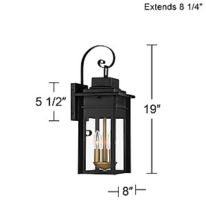 Franklin Iron Works Bransford Rustic Farmhouse Outdoor Wall Light Fixture Black 3-Light 19" Clear Glass Shade for Exterior Barn Deck House Porch Yard Patio Outside Garage Front Door Garden Home