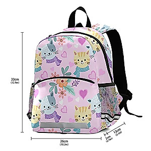 beeplus Cat Print Kids Backpack 13inch Little Kid Toddler Backpacks for Girls and Boys with Chest Strap and Reflective Strip