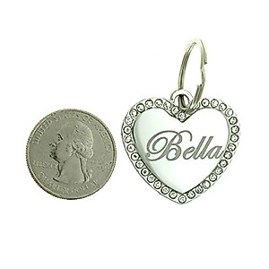 Custom Engraved Personalized Stainless Steel Medium Heart Rhinestones Pet Jewelry Cat Dog ID Tag