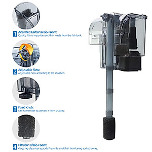 Rimless Aquarium Hang On Filter - 3 in 1 External Power Waterfall Suspension Oxygen Pump - Submersible Hanging Activated Carbon Biochemical Wall Mounted Fish Tank Filtration Water
