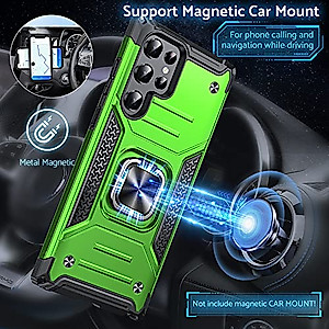 Anqrp Galaxy S22 Ultra Case, Military Grade Protective Phone Case Cover with Rotatable Metal Ring Kickstand [Support Magnet Mount] Compatible with Samsung Galaxy S22 Ultra, Grass Green