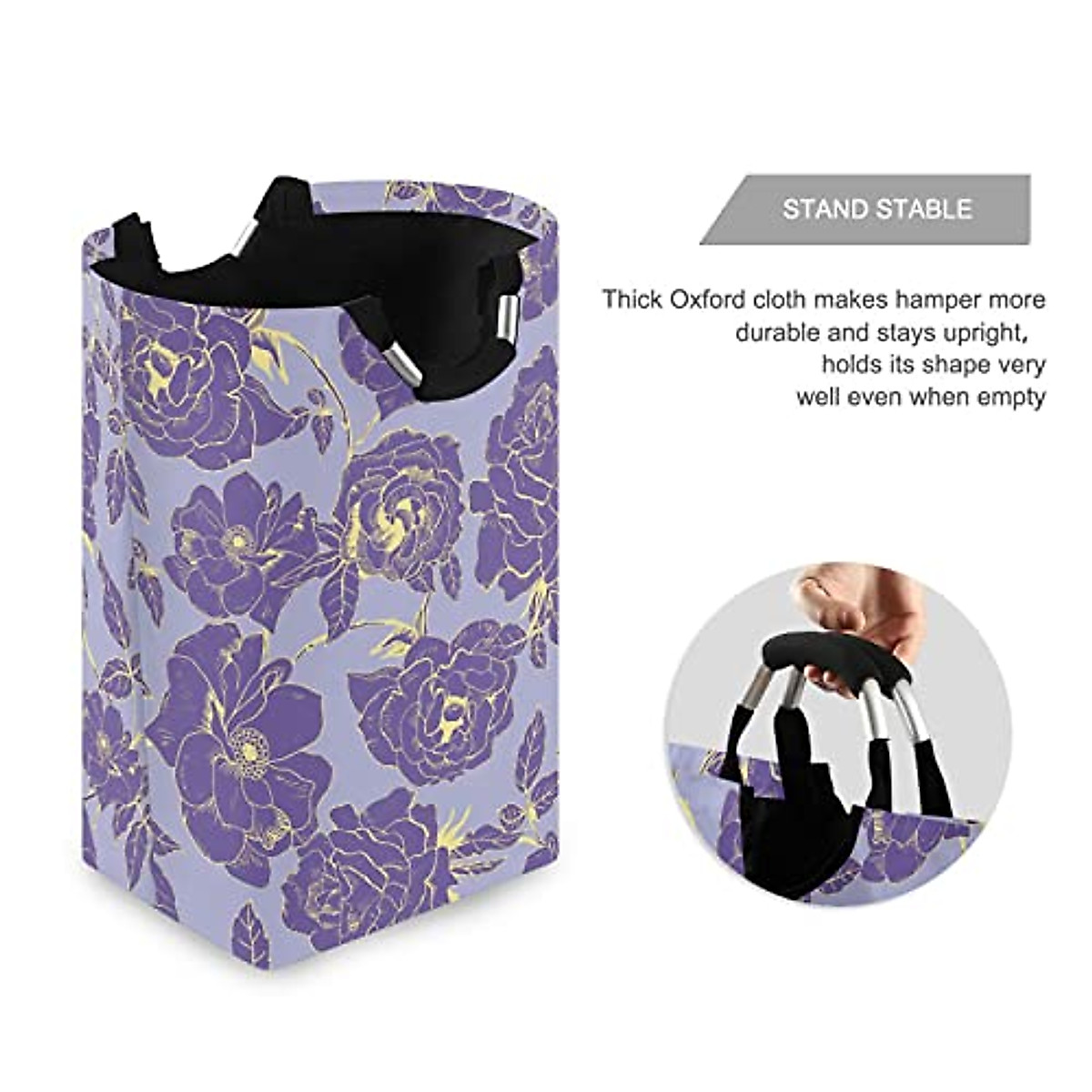 Kigai Purple Roses Laundry Basket Foldable Large Laundry Hamper Bucket with Handles Collapsible Nursery Storage Bin for Kids Clothes Toy