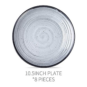 Joviton Home 24-Piece Swirl Grey Melamine Plastic Dinnerware Sets for 8, Plates and Bowls Sets (Cool Grey)