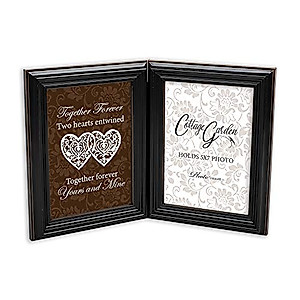 Cottage Garden Together Forever Hearts Midnight Black 5 x 7 Woodgrain Hinged Double Tabletop Photo Frame