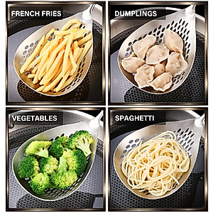 KAYCROWN Skimmer Slotted Spoon, 2 Pack Stainless Steel Pasta Spider Strainer Skimmer Ladle Spoon for Frying and Cooking, Frying Strainer Spoon, Kitchen Cooking Skimmer Colander