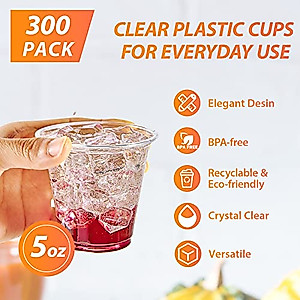 Lilymicky [300 Pack] 5 oz Clear Plastic Cups, Disposable Plastic Shot Glasses, 5 Ounce Plastic Party Drinking Cups for Gatherings, Carnival, and any Events