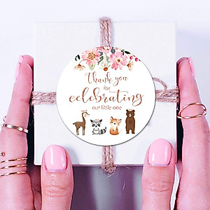 Pink Woodland Animals Thank You Stickers, Floral Girl Baby Shower Or Birthday Party Favor Labels, Seals