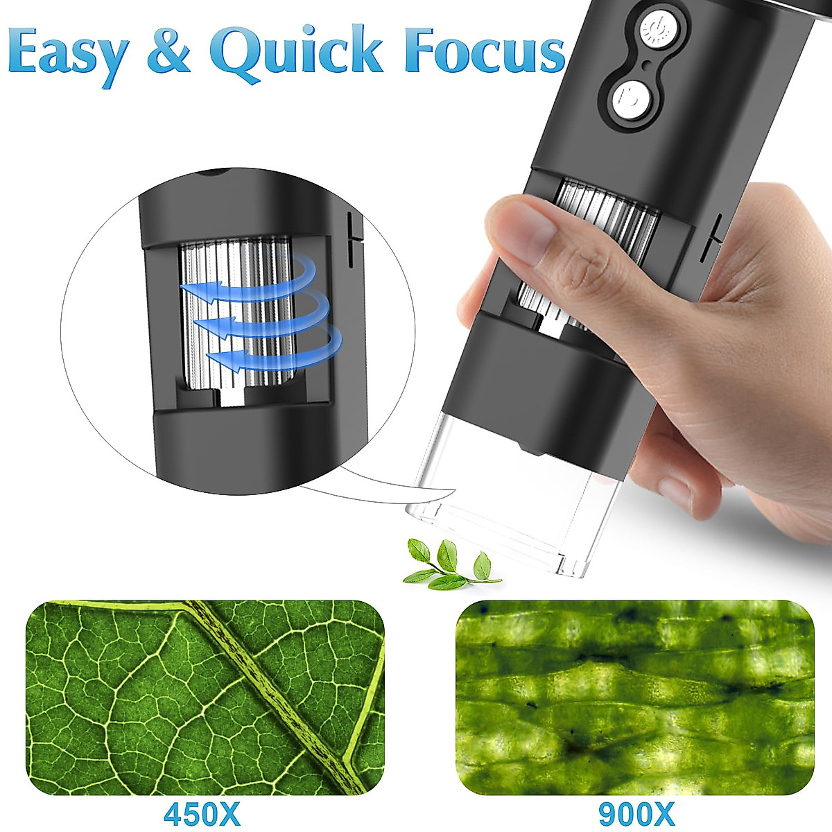 Kuaguozhe Handheld Digital Microscope with 900x Magnification, 2.4" LCD Screen, LED Light, Black Glass Body, USB Cable, 32GB SD Card and Sample Slides
