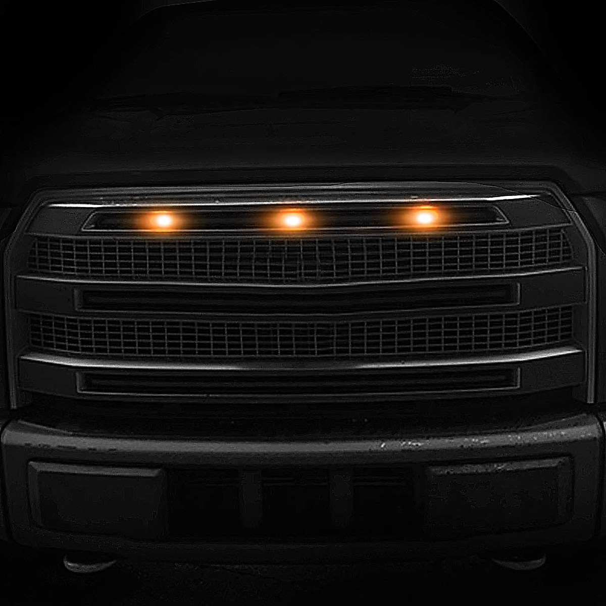 BASIKER Auto Front Grille Lights for 2004-2019 Ford F150 F250 F350 External LED Decoration | 3 Pack Amber Lens